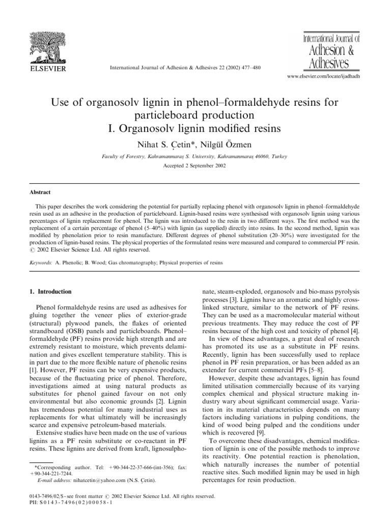 Use of Organosolv Lignin in Phenol-Formaldehyde Resins For | PDF ...