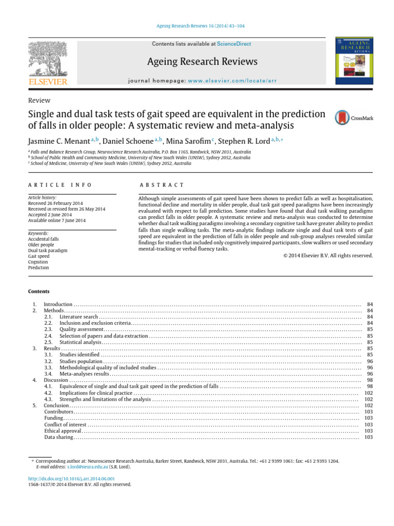 Single Dual Task Tests Are Equivalent Predicton Falls Older People Syst ...