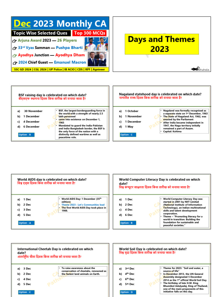 2023 Monthly CA: Days and Themes 2023 | PDF