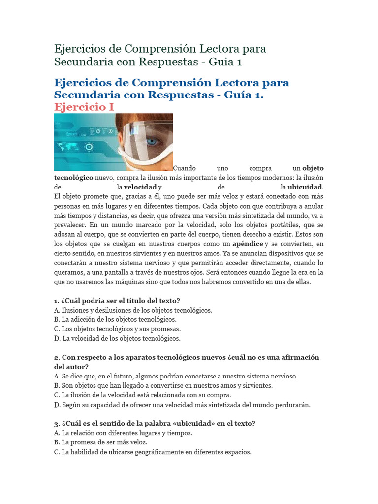 Ejercicios de Comprensión Lectora para Secundaria Con Respuestas | PDF ...
