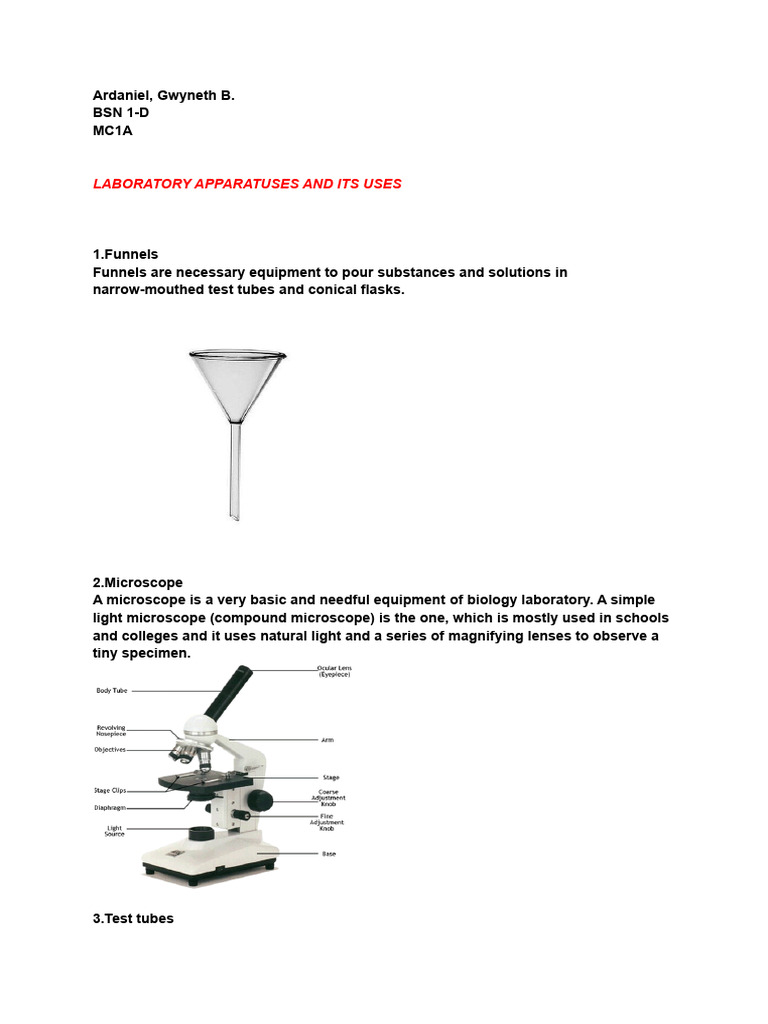Laboratory Apparatuses and Its Uses | PDF | Physical Sciences