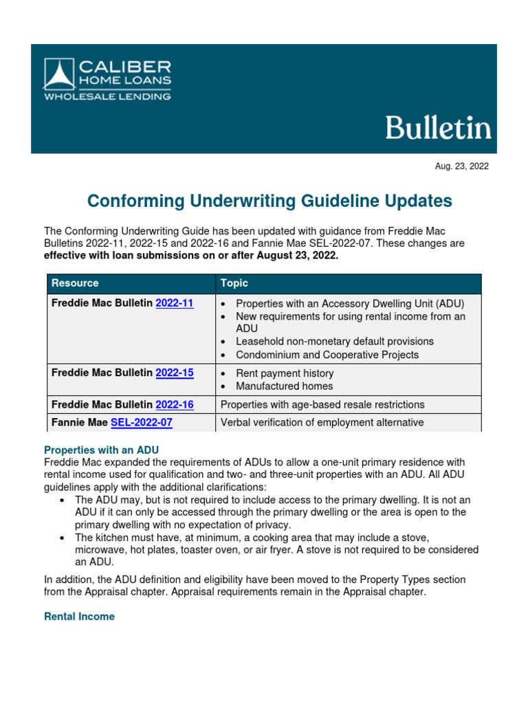 2022 08 23 Conforming Underwriting Guide Updates BULLETIN | PDF ...