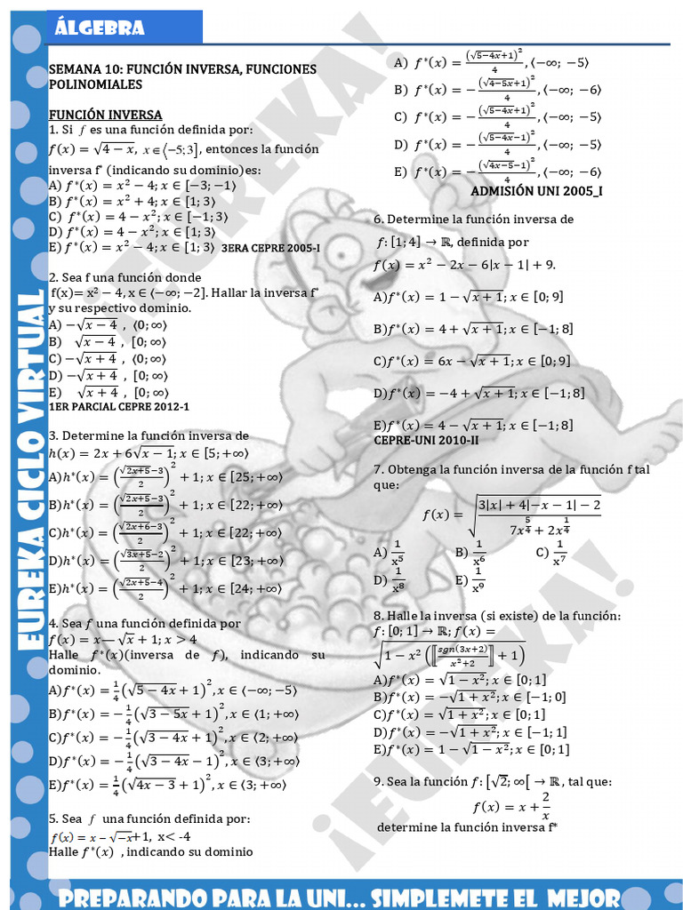 Algebra 10 Función Inversa Funciones Polinomiales Pdf Análisis