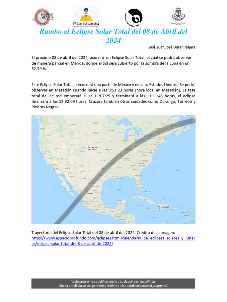 Eclipse Solar Total 2024: Guía Mérida | PDF | Eclipse solar | Eclipse
