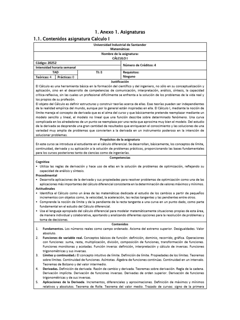 Contenidos de Cálculo I en UIS | PDF | Derivado | Calculo diferencial