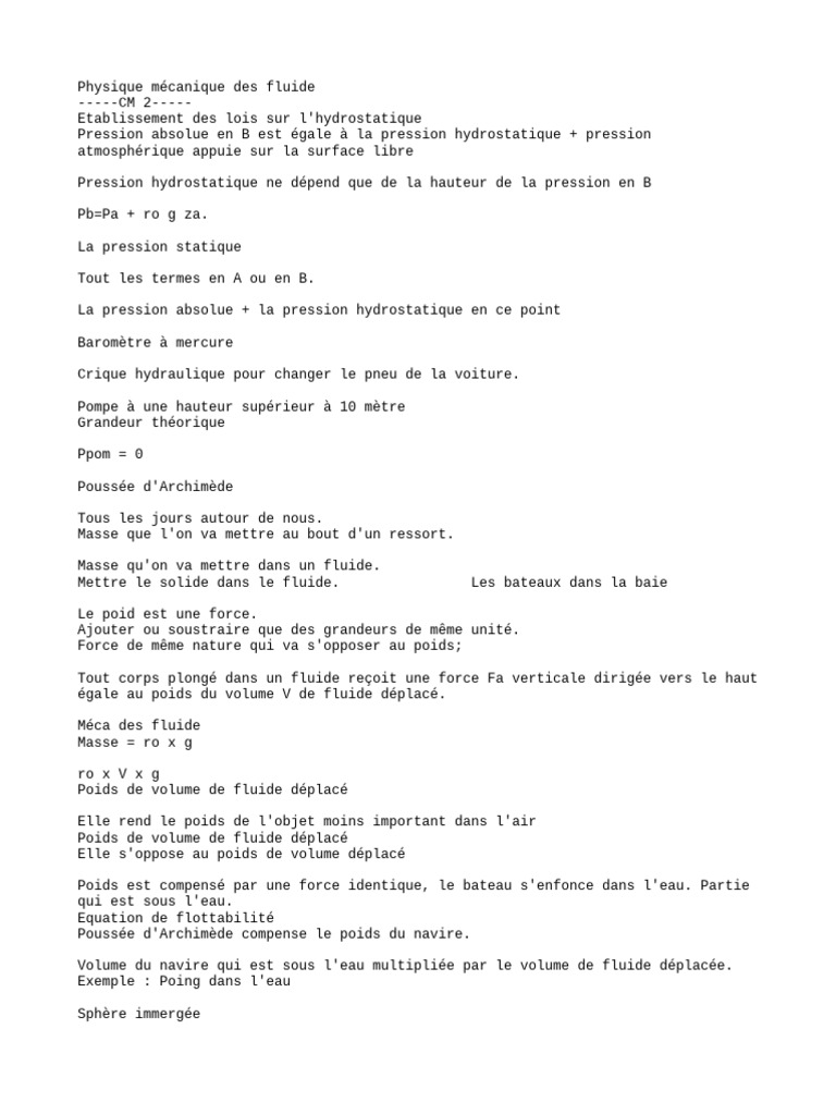 Physique Mécanique Des Fluide | PDF | Pression | Mécanique newtonienne