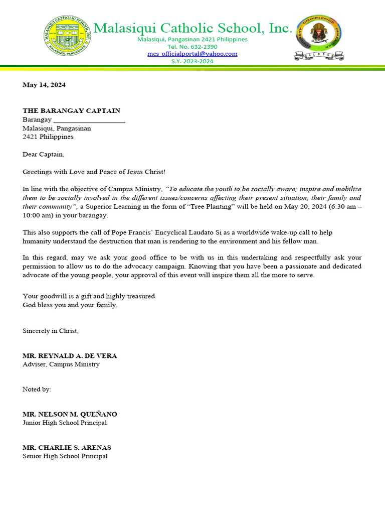 Communication Letter - Barangay - Tree Planting 2024 | PDF