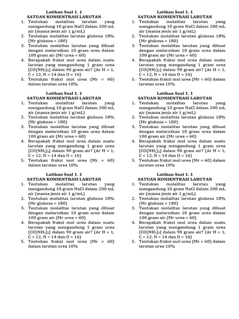 Latihan Soal 1 Satuan Konsentrasi Larutan | PDF