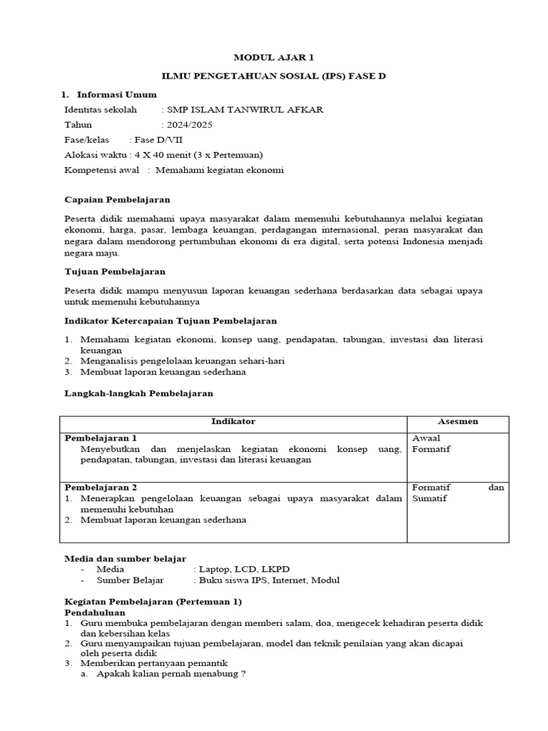 Draf Modul Ajar 1 - Via | PDF