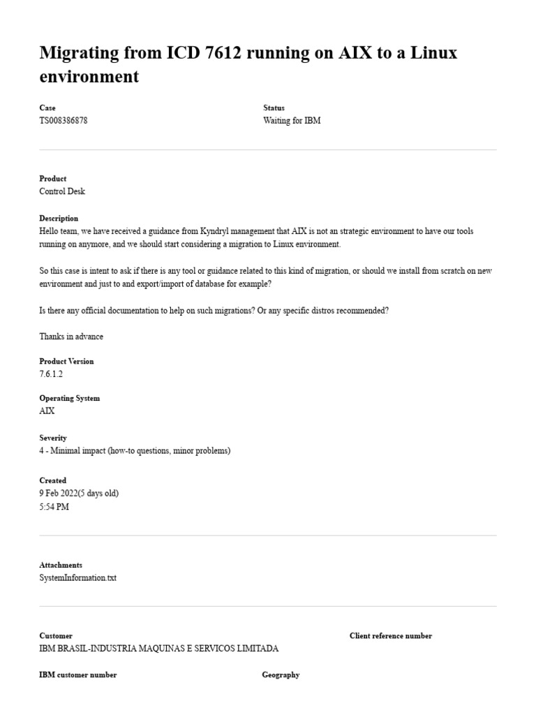 Migrating From ICD 7612 Running On AIX To A Linux Environment - Cases - IBM Support | PDF ...