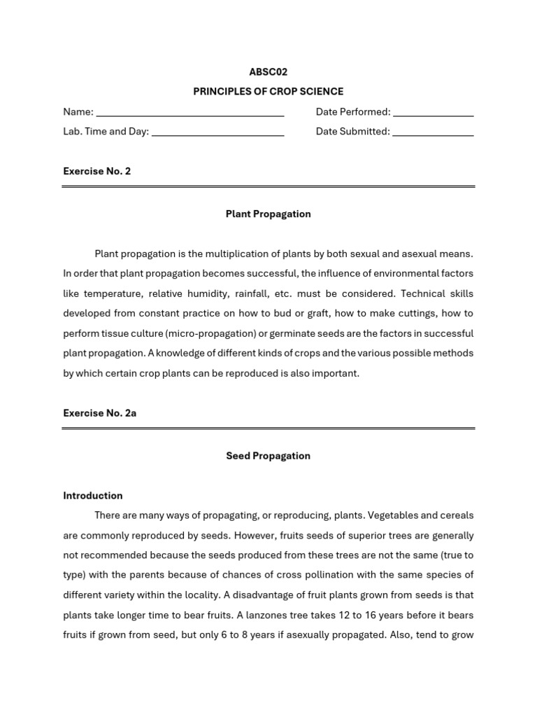 Laboratory Activity Seed Propagation 1 | PDF | Seed | Plants