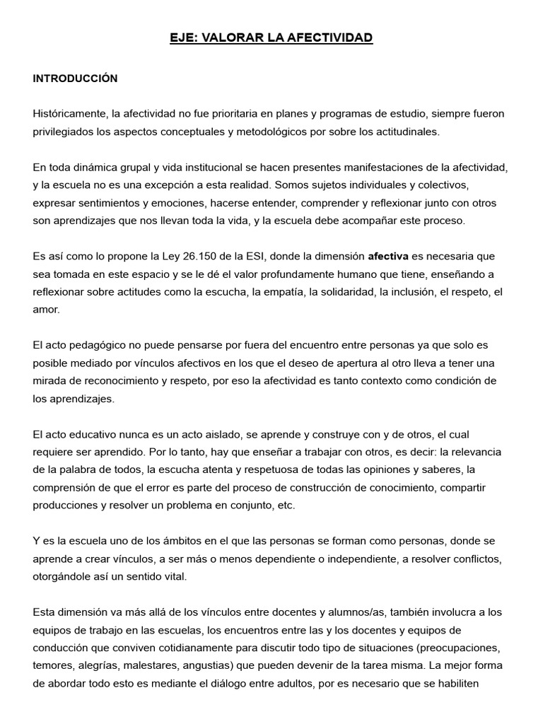 Eje Valorar La Afectividad | PDF | Las emociones | Amor