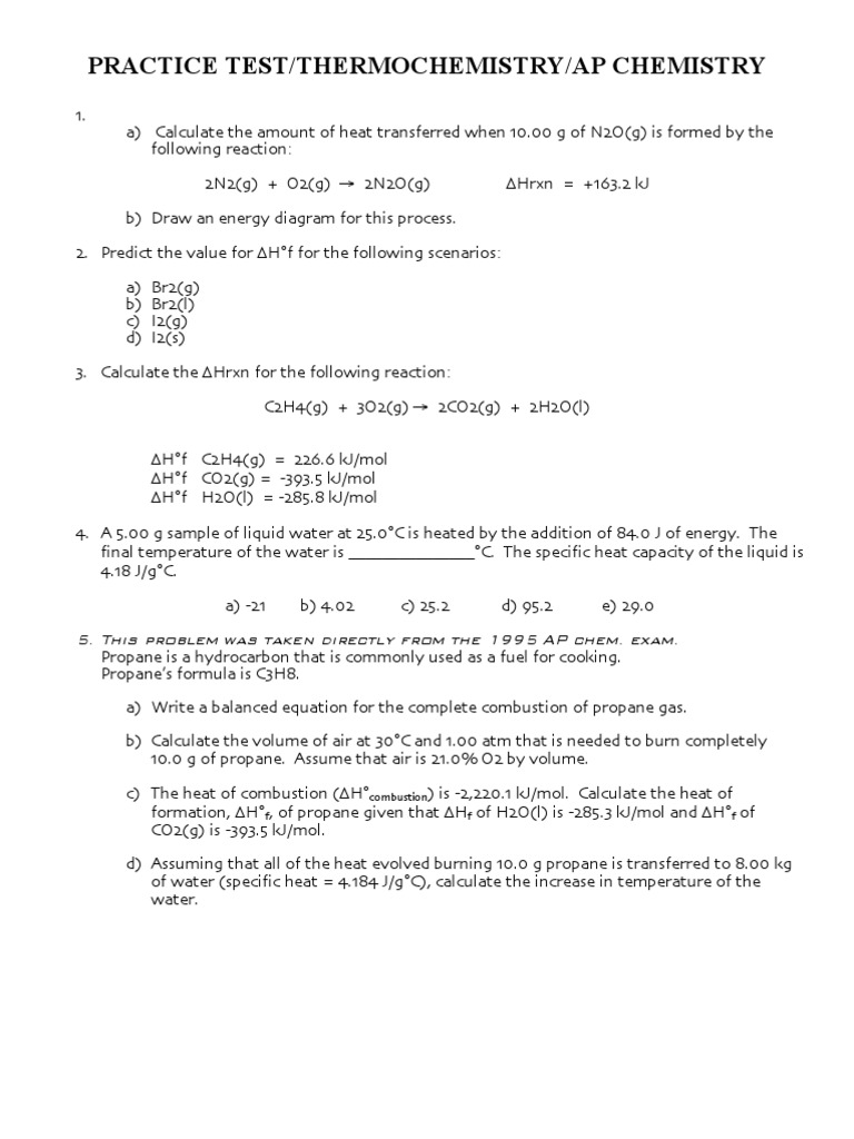 Practice Test/Thermochemistry/Ap Chemistry: Combustion F F F | PDF ...