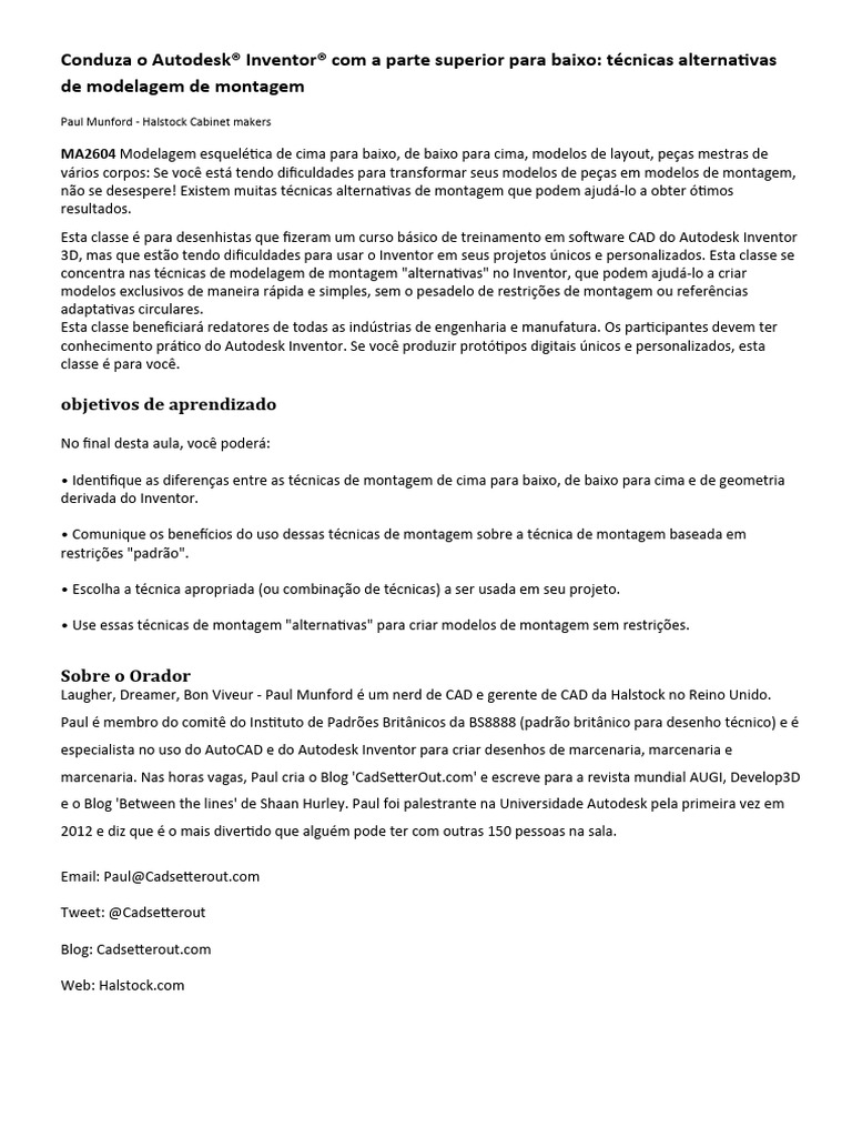 MA2604 - Conduza o Autodesk Inventor Com A Parte Superior para Baixo ...