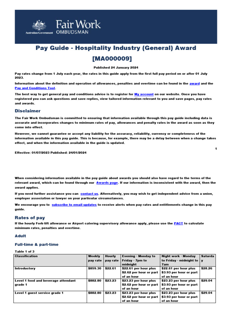 Payguides - MA000009 - 1 July 2023 | PDF | Overtime