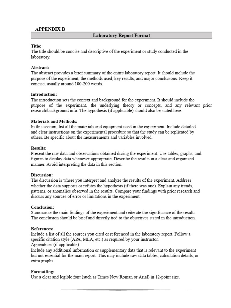 APPENDIX B-Lab Report Format | PDF | Experiment | Data APPENDIX B-Lab Report Format | PDF | Experiment | Data