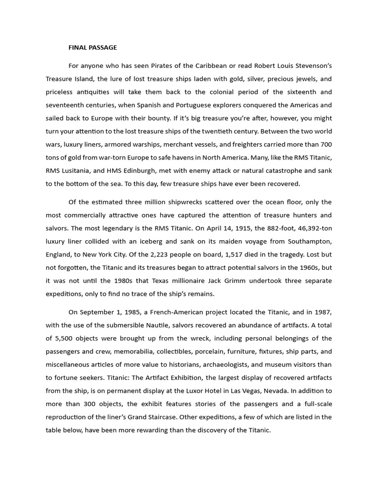 Final Passage | PDF | Scuba Diving | Shipwrecks