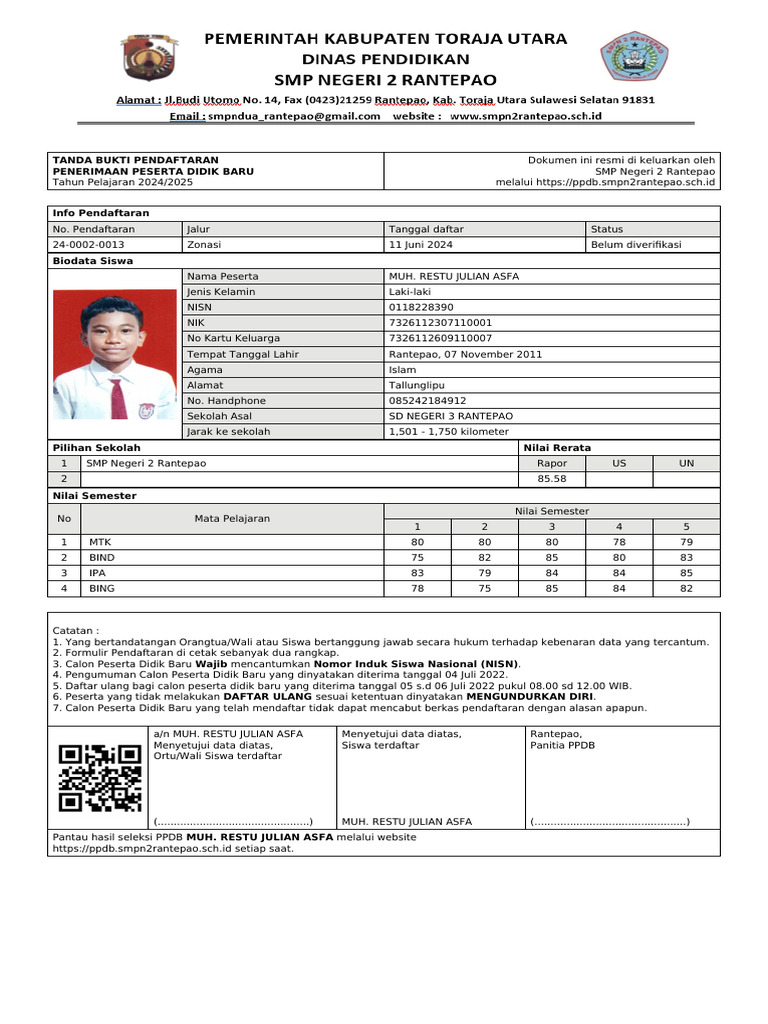 Form Pendaftaran Muh. Restu Julian Asfa | PDF
