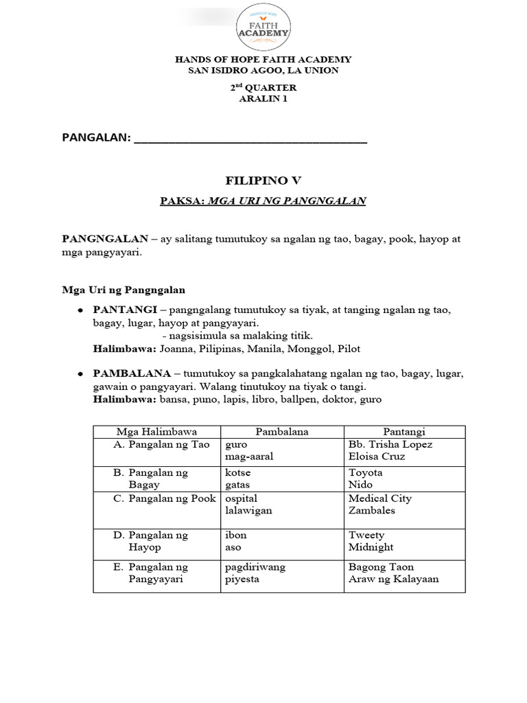 2ND QUARTER FILIPINO FINAL ACTIVITIES AND MODULES OF GRADE 5 | PDF