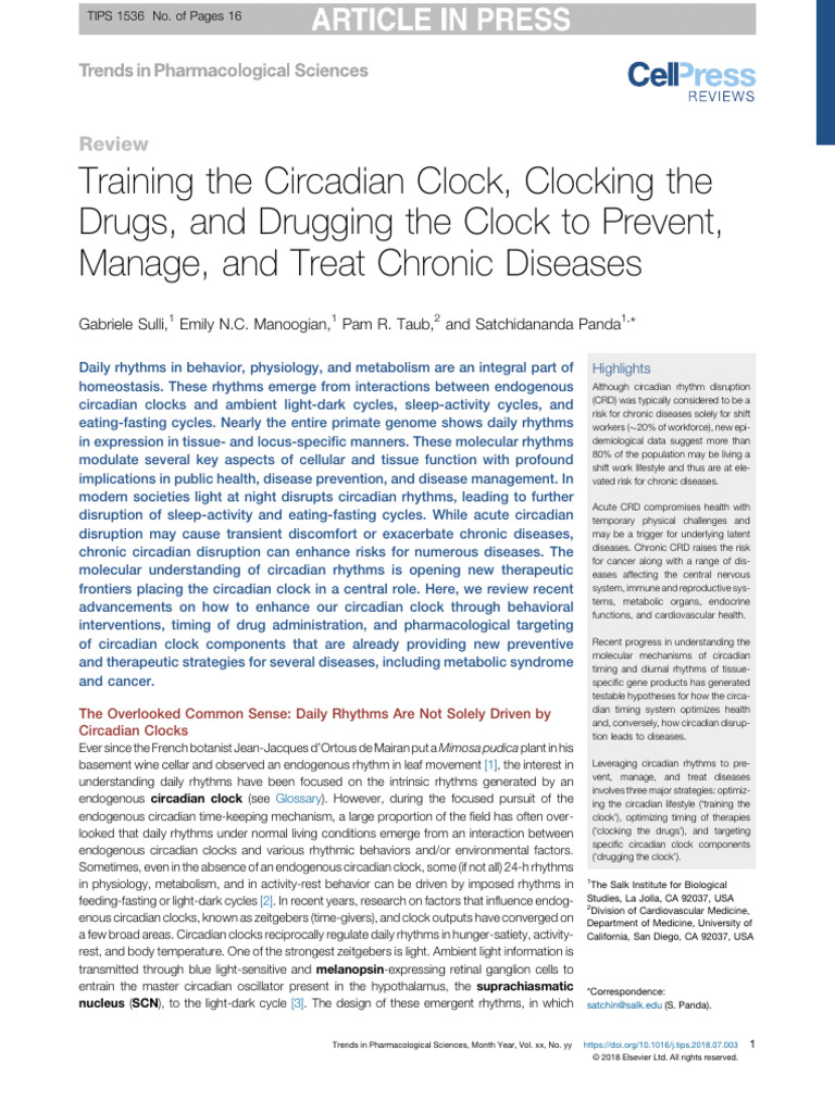 Training The Circadian Clock, Clocking The Drugs, and Drugging The ...