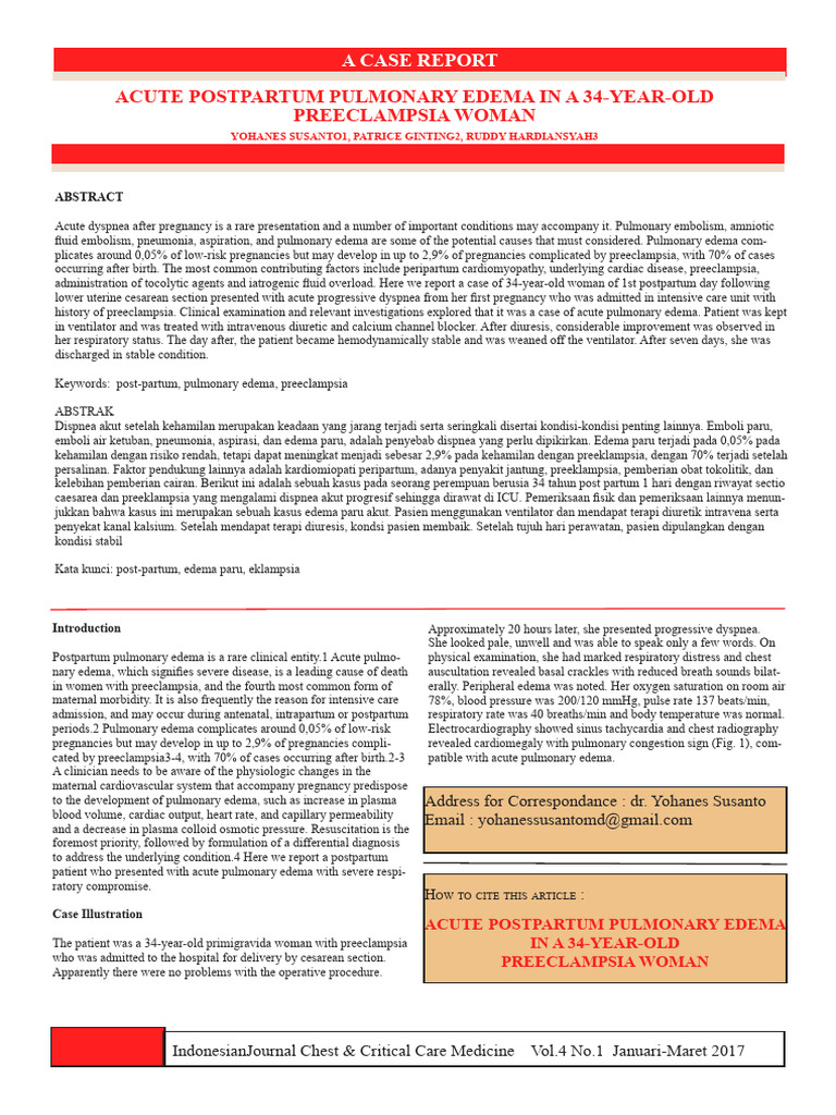 Acute Postpartum Pulmonary Edema in A 34-Year-Old | PDF | Edema ...