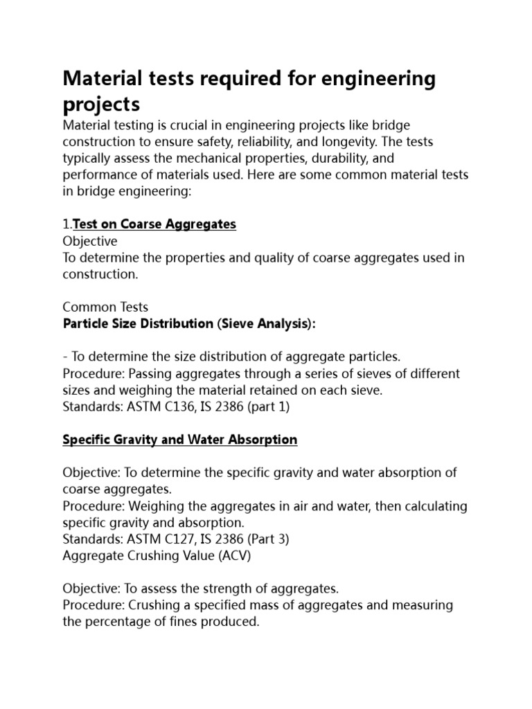 Material Tests Required For Engineering Projects | PDF | Construction ...
