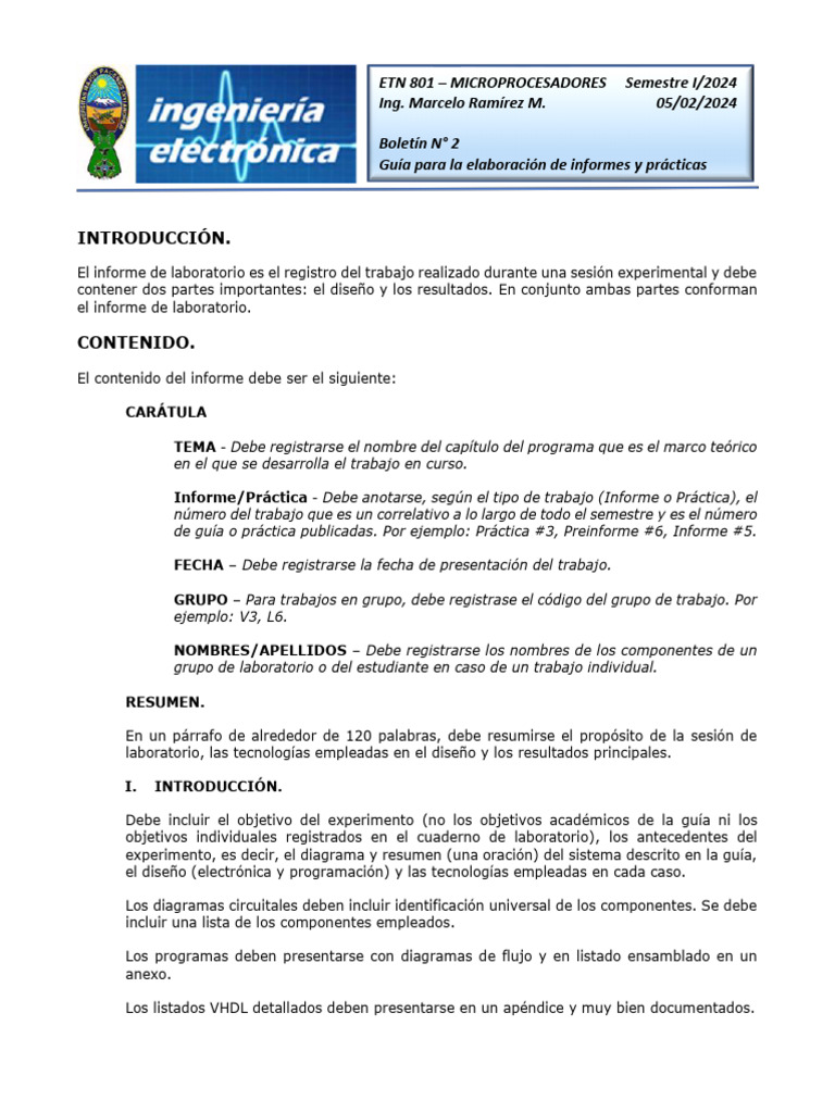 Boletín 02 - Guía para La Elaboración de Informes y Prácticas | PDF | Laboratorios | Experimentar