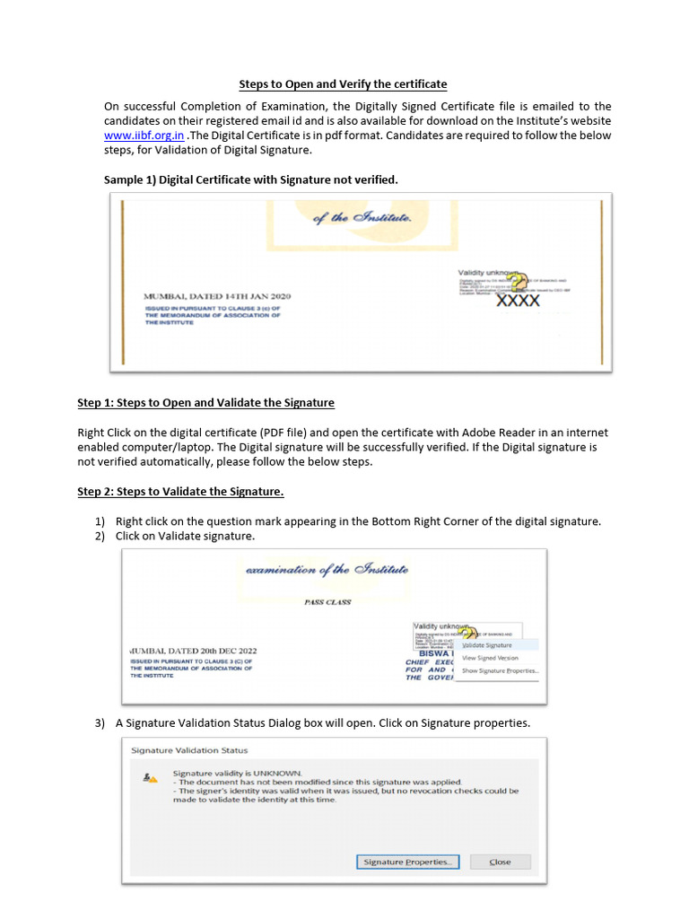 Steps To Open and Validate Digitally Signed Certificate | PDF | Career ...