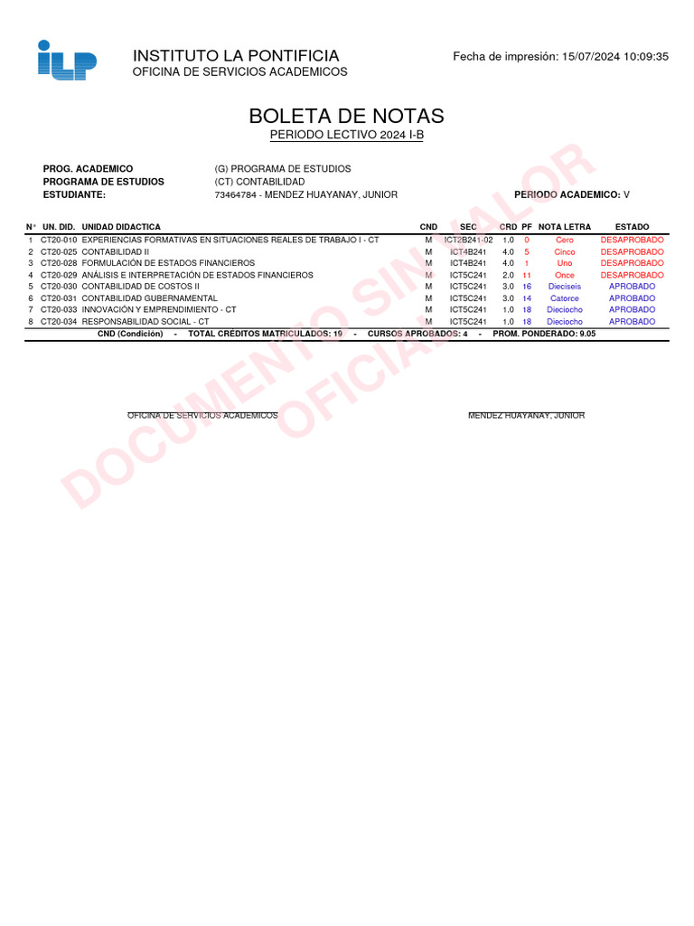 Boleta de Notas | PDF