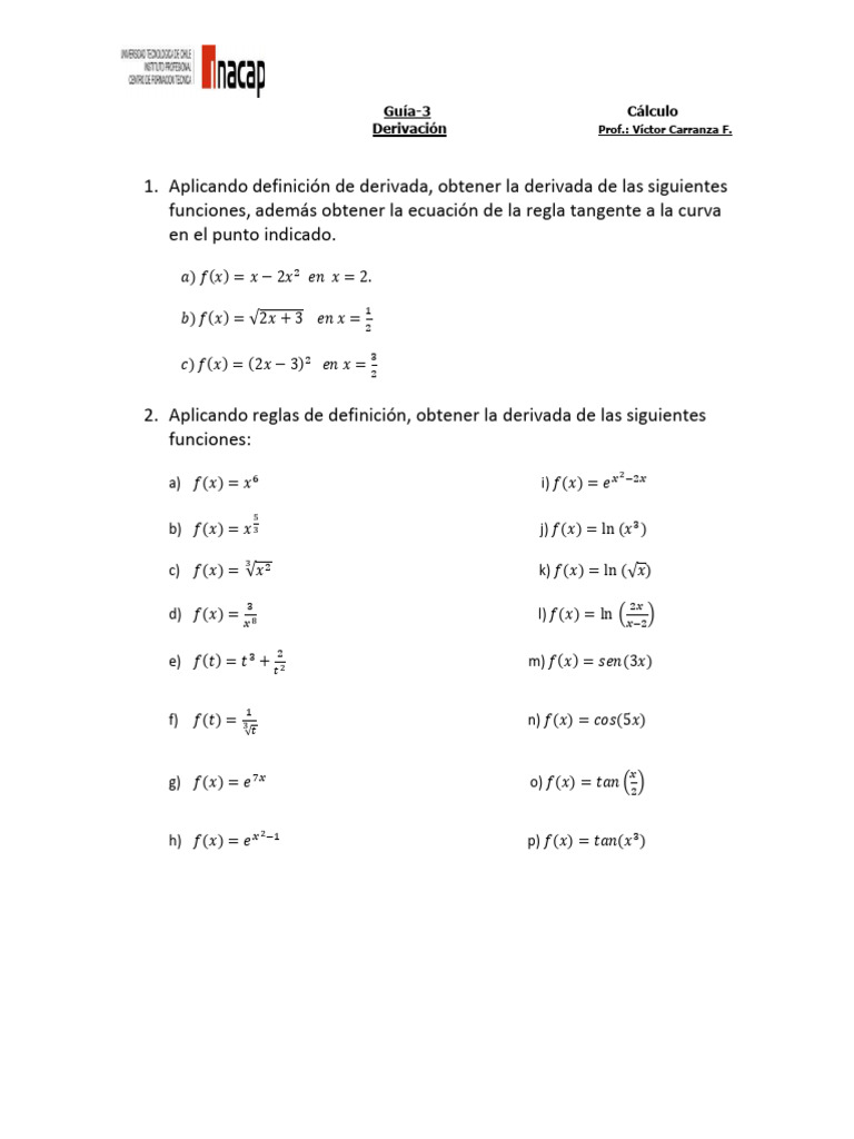 Guía 3 Derivadas 2022 | PDF | Derivado | Análisis matemático
