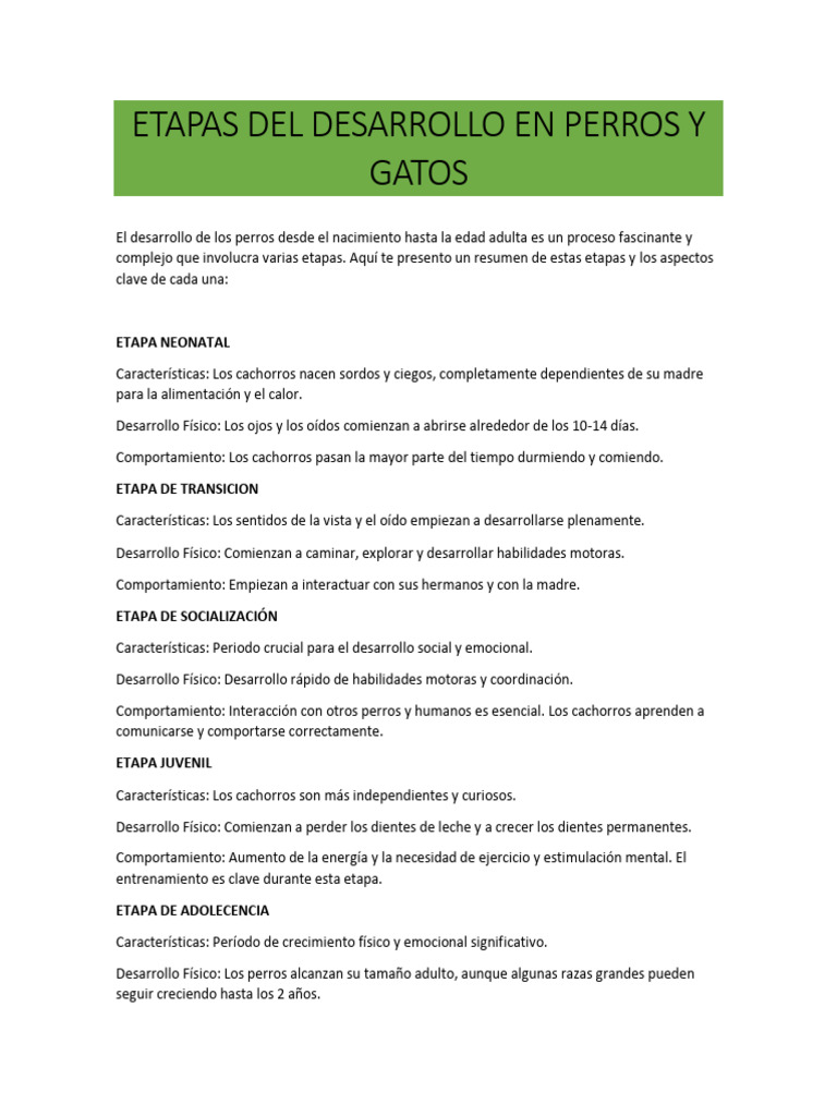 Etapas Del Desarrollo en Perros y Gatos Angy | PDF | Feto | Adultos
