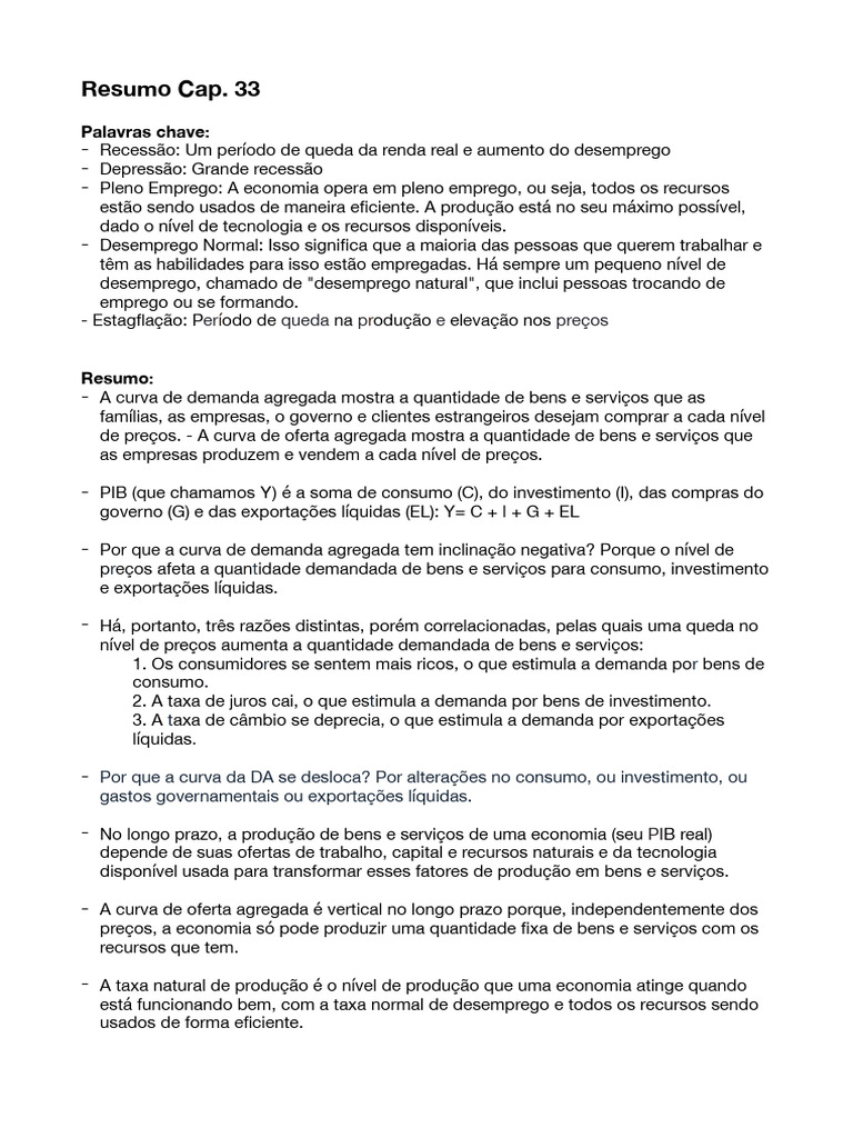 Resumo Cap 33 Mankiw | PDF | Demanda | Economia