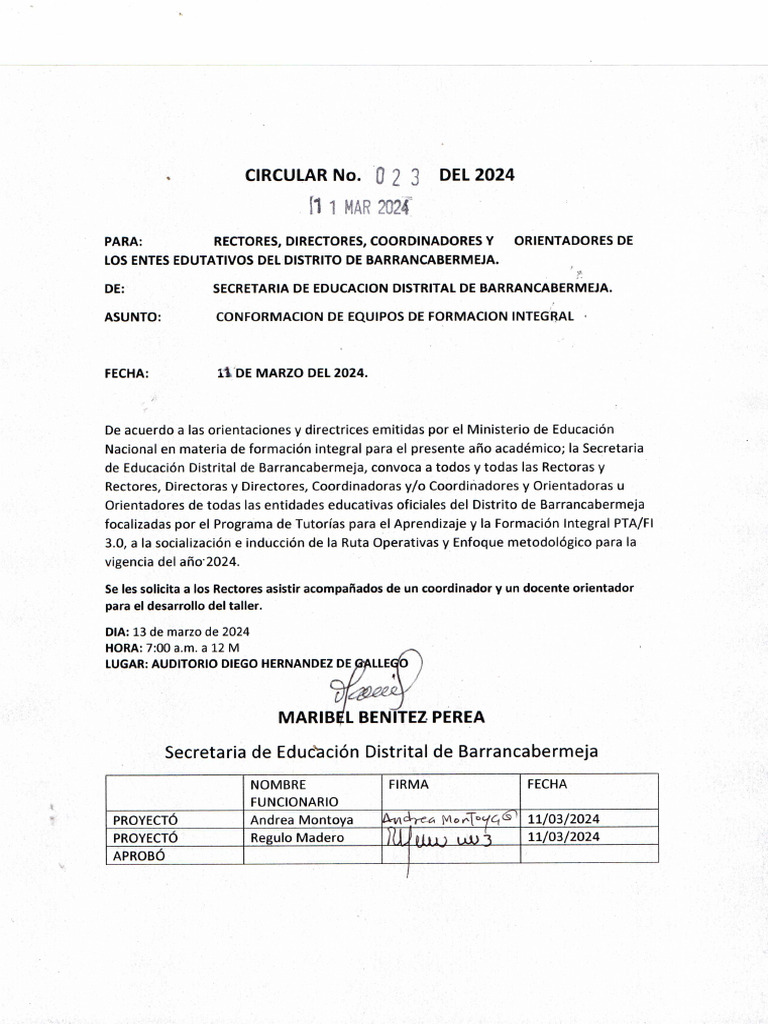 Circular 023-2024 Conformación Equipos de Formación Integral | PDF