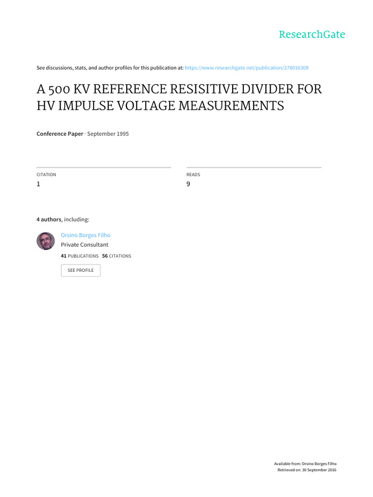 1995 ISH 500kV Res Ref Divider | PDF | Resistor | Electrical Resistance ...