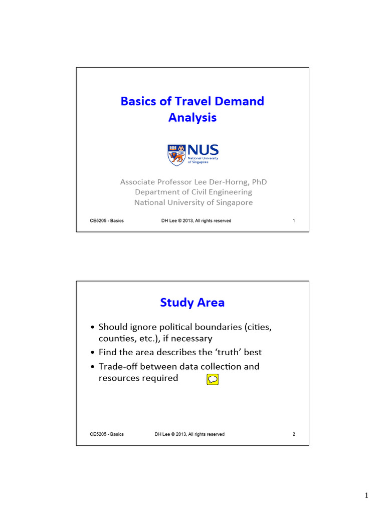 CE5205 Week 2 - Basics of Travel Demand Analysis | PDF | Freedom Of ...