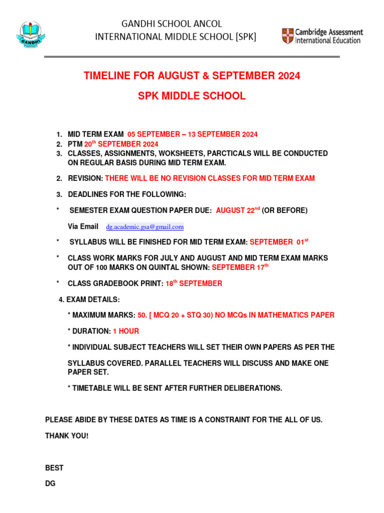TIMELINE FOR AUG & SEP 2024 | PDF