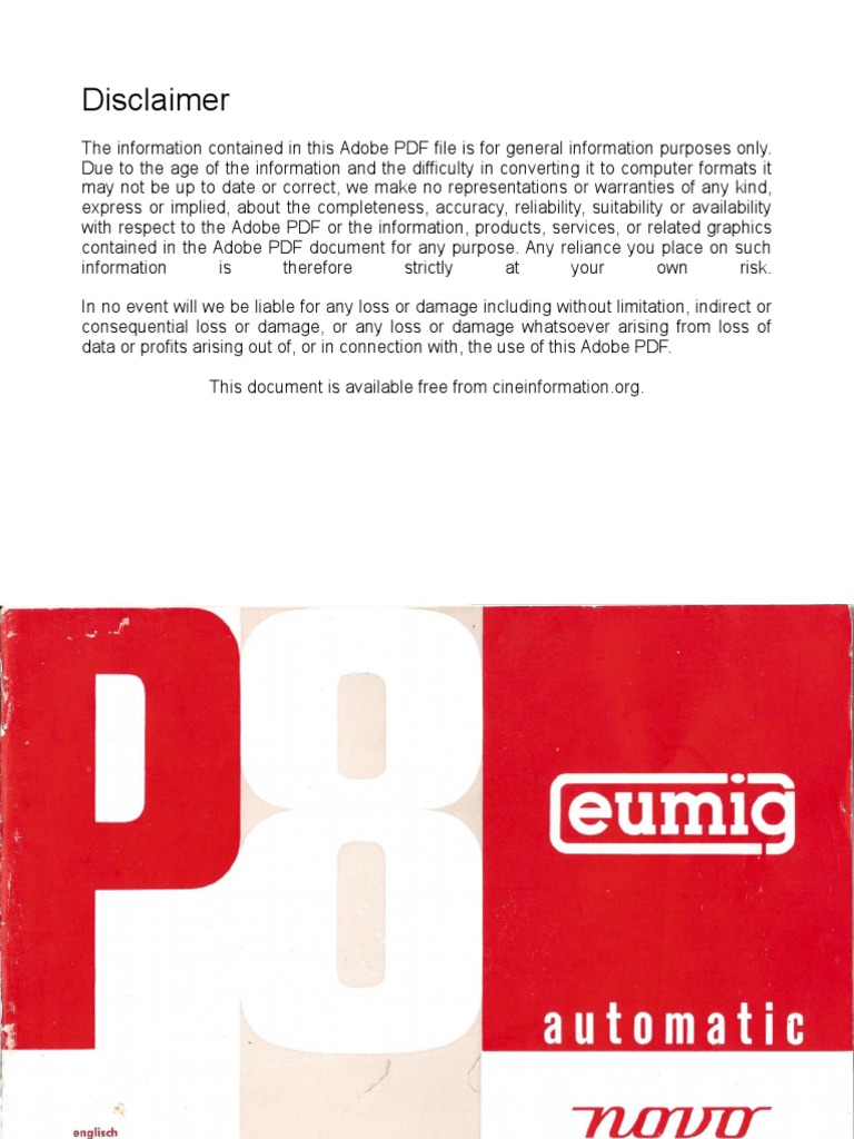 Eumig Projector P8 Automatic Novo User Manual | PDF | Equipment | Optics