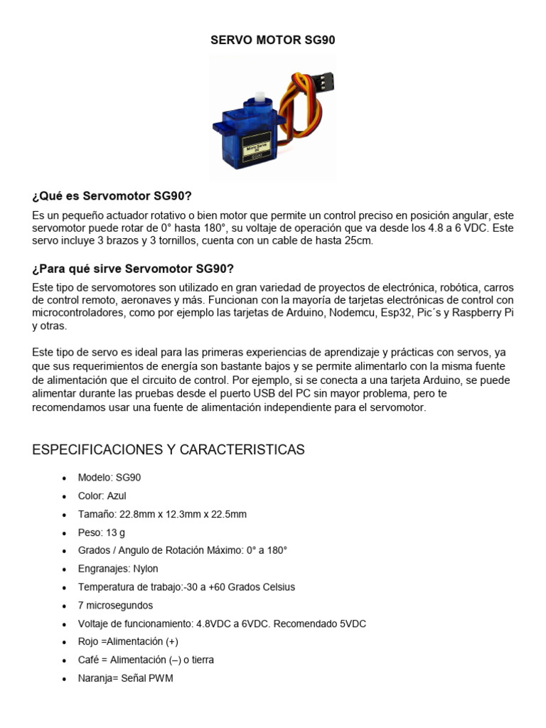 Servo Motor SG90 | PDF