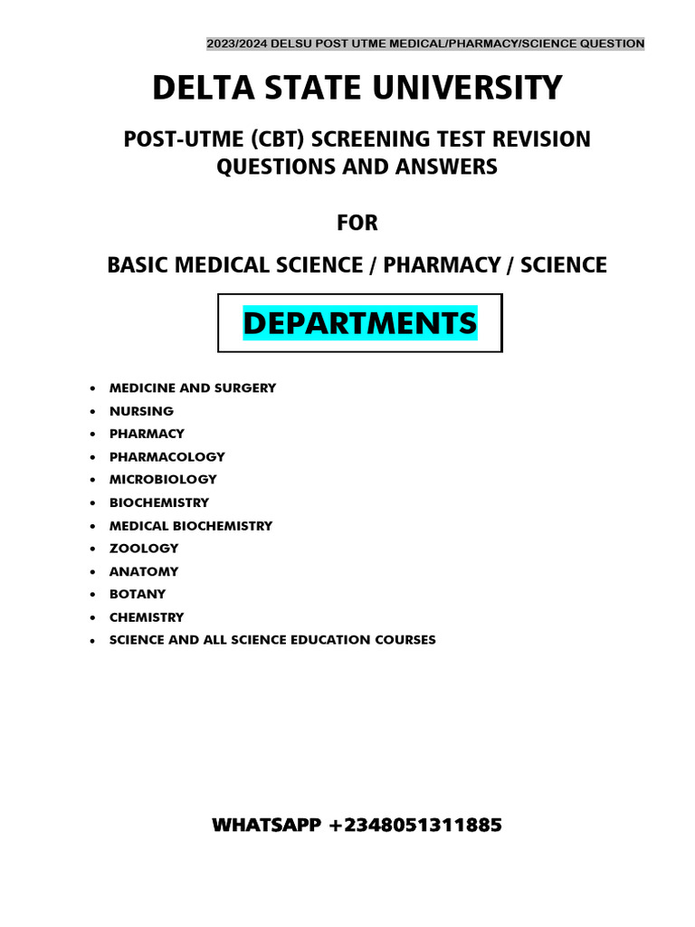 DELSU Nursing Post-UTME Questions 2023 | PDF | Citizenship | Pharmacy