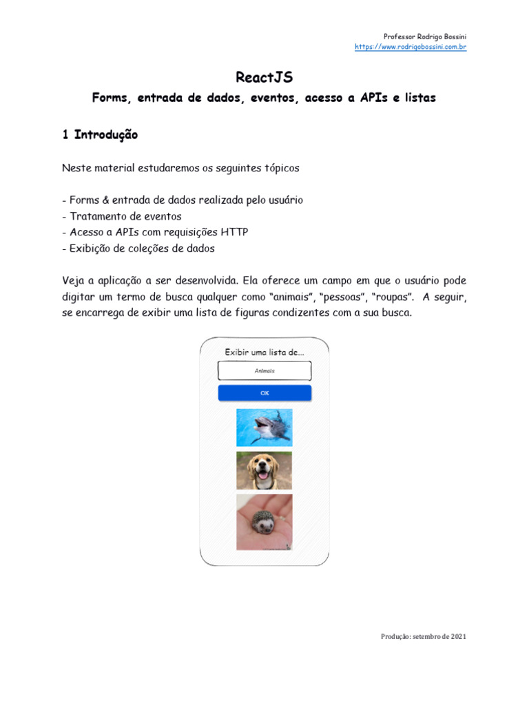 07 Apostila React Forms Eventos Listas | PDF | Aplicativo para celular | Biblioteca (informática)