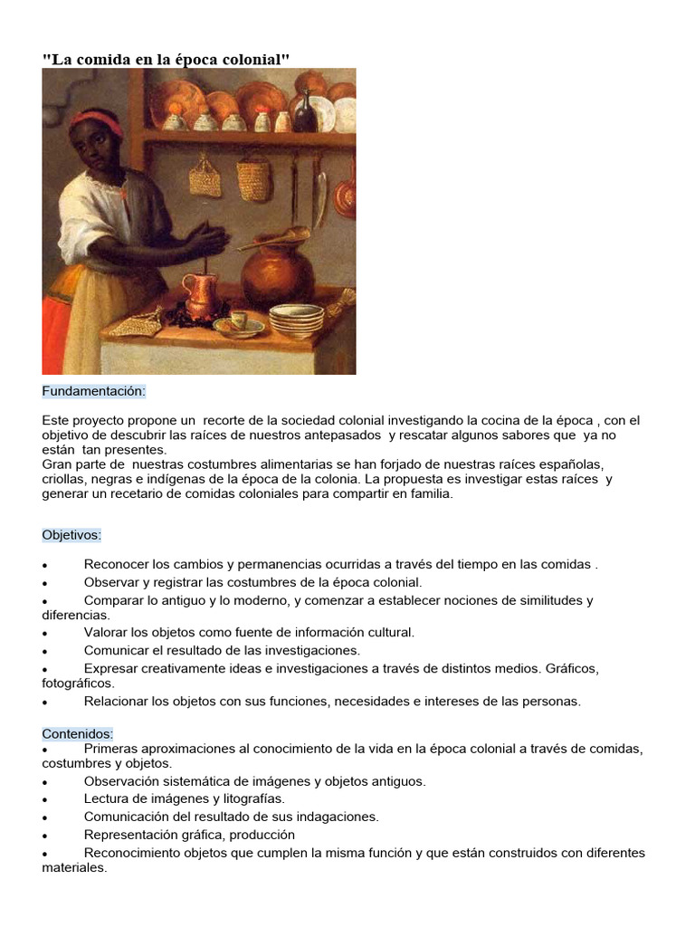 La Comida en La Época Colonial | PDF | Agua | Artes culinarias