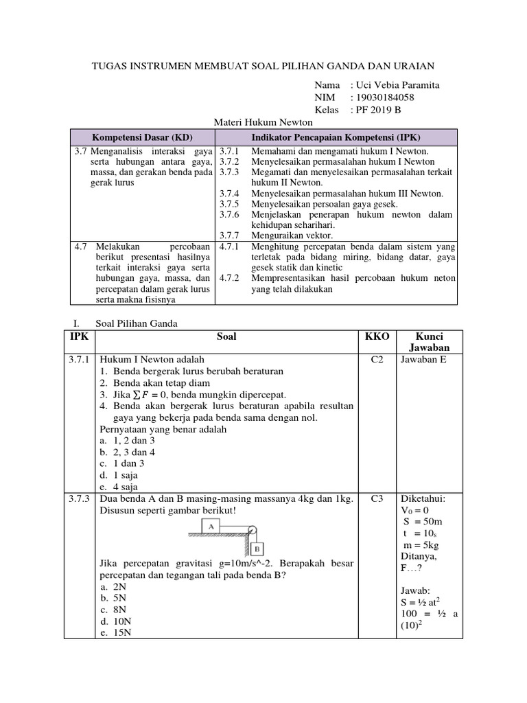 Tugas Instrumen Membuat Soal Pilihan Ganda Dan Uraian | PDF