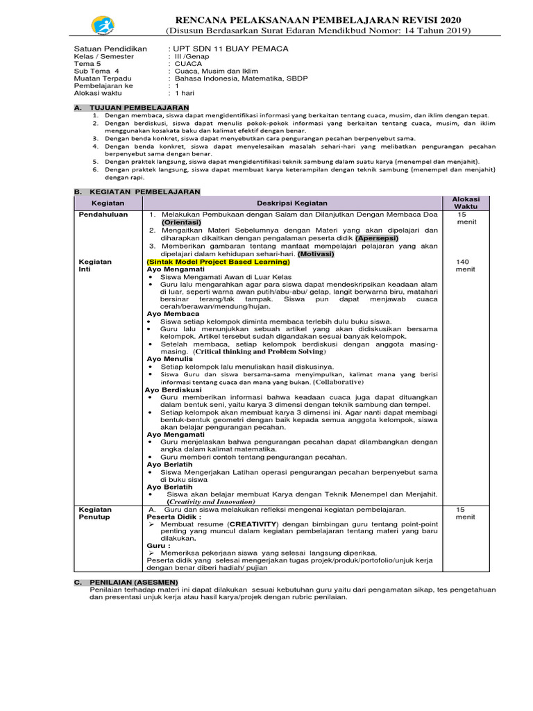 Disusun Berdasarkan Surat Edaran Mendikbud Nomor: 14 Tahun 2019 | PDF