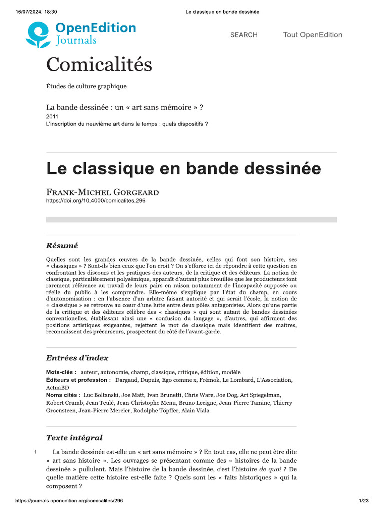 Le Classique en Bande Dessinée | PDF