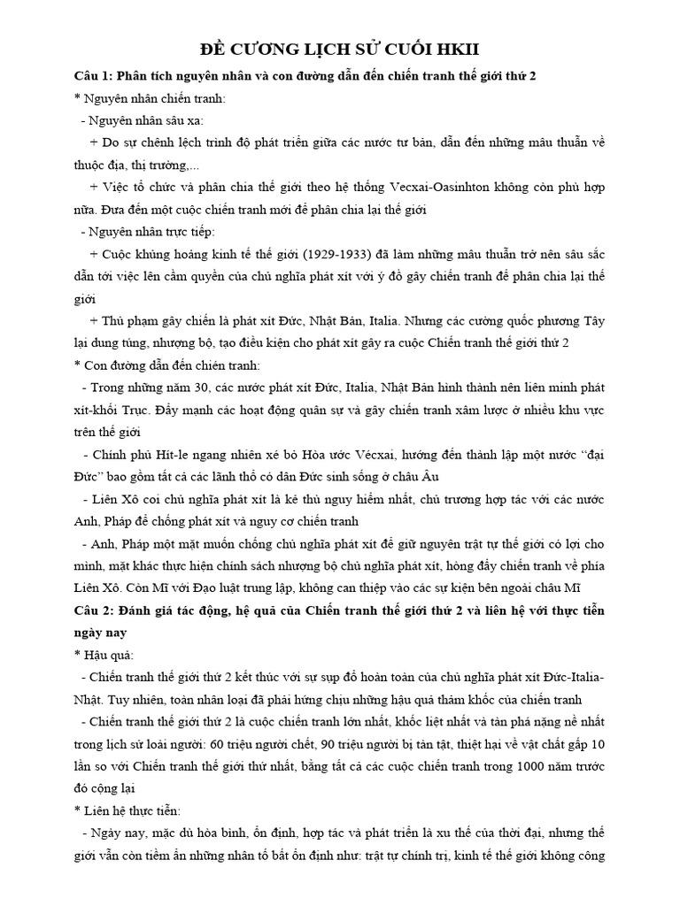 Đề Cương Lịch Sử Cuối Hkii | PDF