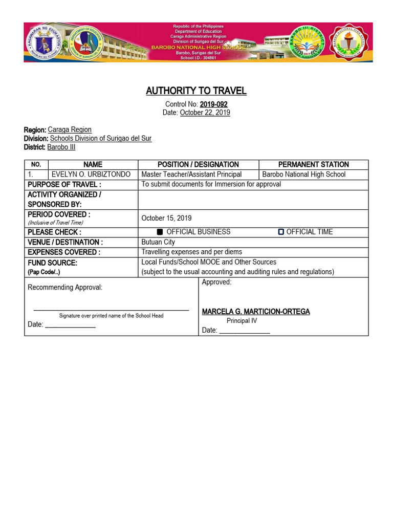 Authority To Travel - Docx 2019 New Form | PDF | Per Diem | Expense