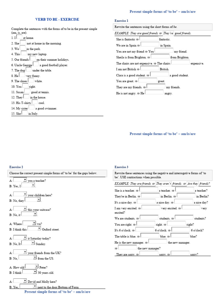 Verb To Be Exercise | PDF | Linguistic Typology | Language Mechanics