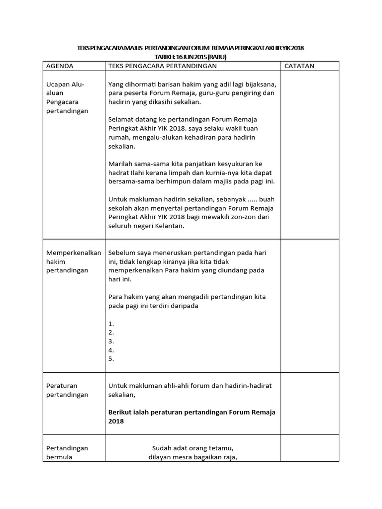 Teks MC Forum Remaja | PDF