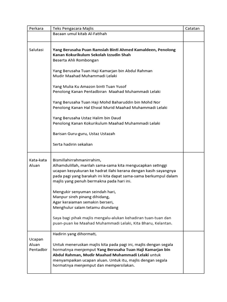 Teks MC Lawatan Penanda Aras | PDF