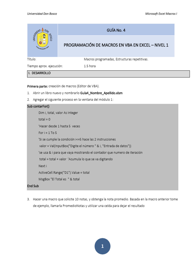 Guía 4 - Excel Macros I - Virtual | PDF | Microsoft Excel | Macro (informática)